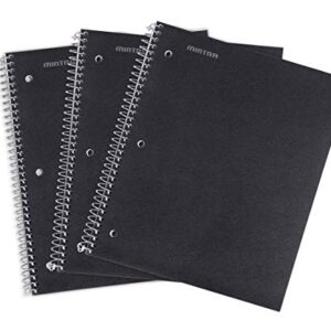 Mintra Office Durable Spiral Notebooks, 1 Subject, (Black, College Ruled 3 Pack), 100 Sheets, Poly Pocket, Moisture Resistant Cover, Strong Chipboard back, For School, Office, Business,