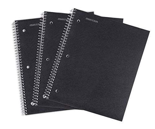 Mintra Office Durable Spiral Notebooks, 1 Subject, (Black, College Ruled 3 Pack), 100 Sheets, Poly Pocket, Moisture Resistant Cover, Strong Chipboard back, For School, Office, Business,