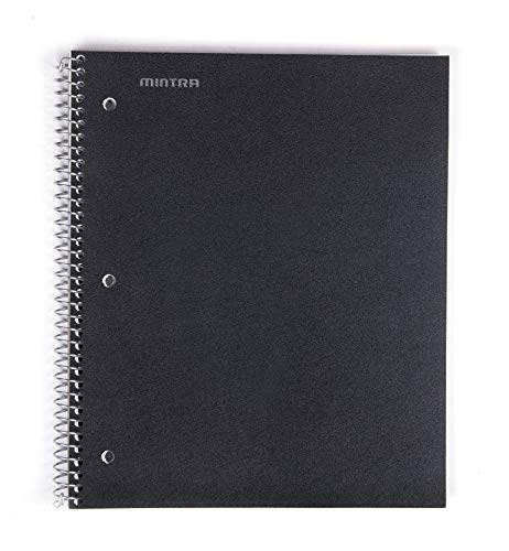 Mintra Office Durable Spiral Notebooks, 1 Subject, (Black, College Ruled 3 Pack), 100 Sheets, Poly Pocket, Moisture Resistant Cover, Strong Chipboard back, For School, Office, Business,