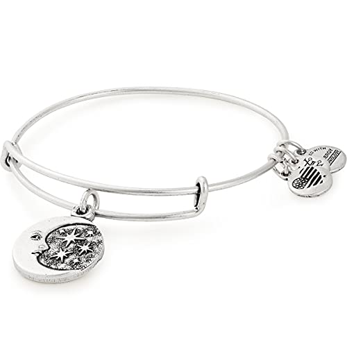 Alex and Ani Path of Symbols Expandable Bangle for Women, Moon and Star Charm, Rafaelian Silver Finish, 2 to 3.5 in