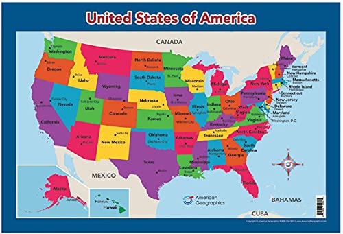 USA Map for Kids - United States Wall/Desk Map (18" x 26" Laminated)