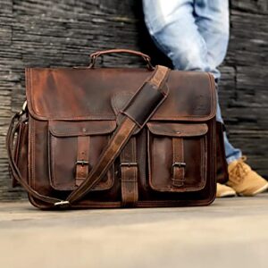 Leather Laptop Messenger Bag Vintage Briefcase Satchel for Men and Women (VINTAGE BROWN) 18 inch