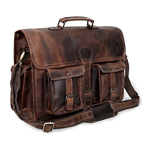 Leather Laptop Messenger Bag Vintage Briefcase Satchel for Men and Women (VINTAGE BROWN) 18 inch