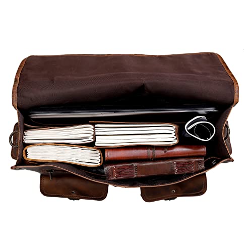 Leather Laptop Messenger Bag Vintage Briefcase Satchel for Men and Women (VINTAGE BROWN) 18 inch