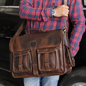 Leather Laptop Messenger Bag Vintage Briefcase Satchel for Men and Women (VINTAGE BROWN) 18 inch