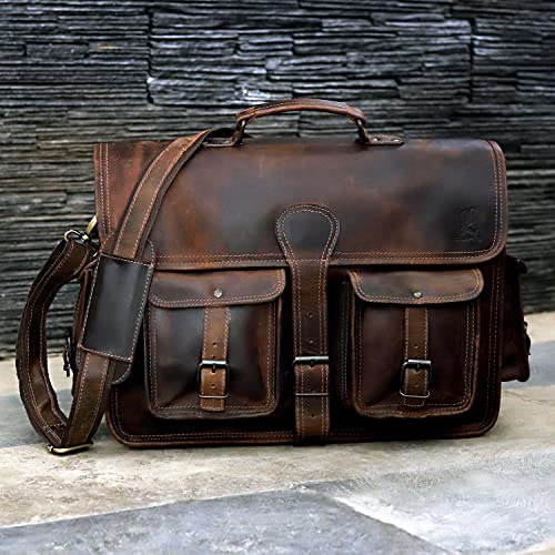 Leather Laptop Messenger Bag Vintage Briefcase Satchel for Men and Women (VINTAGE BROWN) 18 inch