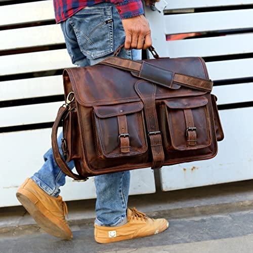 Leather Laptop Messenger Bag Vintage Briefcase Satchel for Men and Women (VINTAGE BROWN) 18 inch