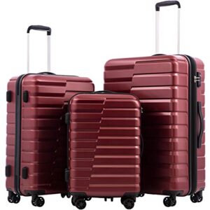 coolife expandable suitcase pc abs tsa luggage lock spinner carry on (wine red, 3 piece set)