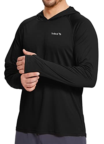 BALEAF Men's UV SPF Hoodie Shirt UPF 50+ Sun Protection Long Sleeve T-Shirts Rash Guard Fishing Swimming Lightweight Black M