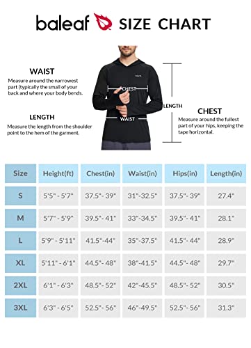 BALEAF Men's UV SPF Hoodie Shirt UPF 50+ Sun Protection Long Sleeve T-Shirts Rash Guard Fishing Swimming Lightweight Black M