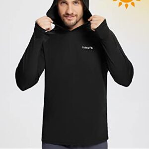 BALEAF Men's UV SPF Hoodie Shirt UPF 50+ Sun Protection Long Sleeve T-Shirts Rash Guard Fishing Swimming Lightweight Black M