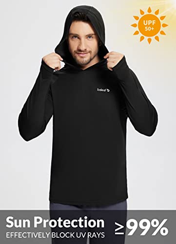 BALEAF Men's UV SPF Hoodie Shirt UPF 50+ Sun Protection Long Sleeve T-Shirts Rash Guard Fishing Swimming Lightweight Black M