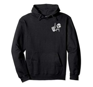 los angeles hand sign hoodie skeleton