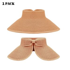 Women's Sun Visor Hats Wide Brim Straw Beach Hat Ponytail Hats for Women Foldable Floppy