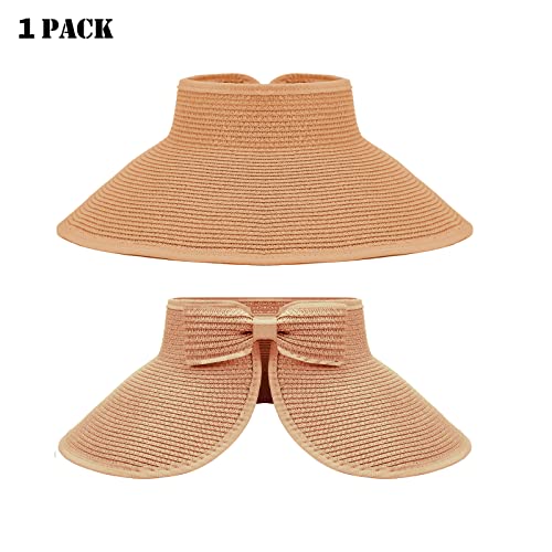 Women's Sun Visor Hats Wide Brim Straw Beach Hat Ponytail Hats for Women Foldable Floppy