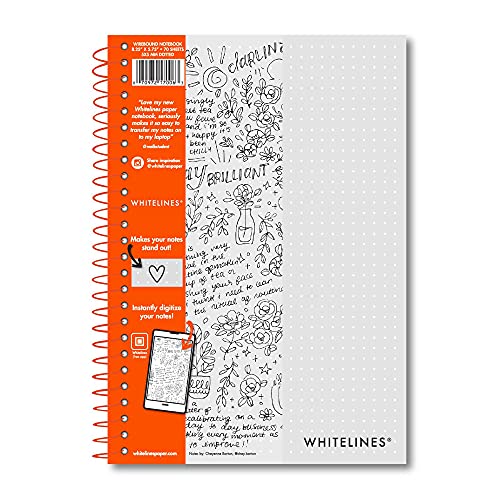 ROARING SPRING Whitelines Dot Ruled Spiral Bullet Journal, Digitally Download Your Notes, FREE App, 8.25" x 5.75" 70 Sheets