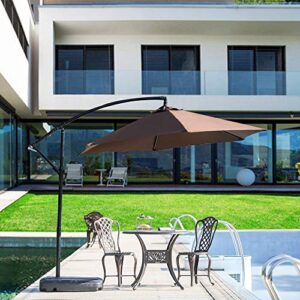 LOKATSE HOME 10 Ft Offset Patio Outdoor Umbrella Cantilever Hanging Market Umbrella Garden Umbrella with Crank & Cross Base (Brown)