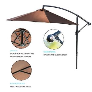 LOKATSE HOME 10 Ft Offset Patio Outdoor Umbrella Cantilever Hanging Market Umbrella Garden Umbrella with Crank & Cross Base (Brown)