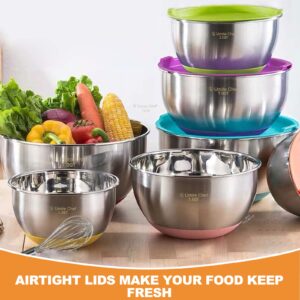 Umite Chef Mixing Bowls with Airtight Lids, 6 Piece Stainless Steel Metal Bowls, Measurement Marks & Colorful Non-Slip Bottoms Size 7, 3.5, 2.5, 2.0,1.5, 1QT, Great for Mixing & Serving