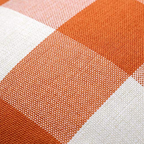 4TH Emotion Set of 2 Farmhouse Buffalo Check Plaid Throw Pillow Covers Cushion Case Polyester Linen for Fall Home Decor Orange and White, 18 x 18 Inches