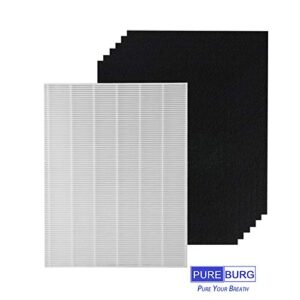 PUREBURG Replacement True HEPA Filter Set Compatible with Winix 115115, Filter A,9800 5300 6300 5300-2 6300-2 P300 C535 5000b 5000 5500 Plasma Wave WAC5300 WAC5500 WAC6300,H13 Activated carbon