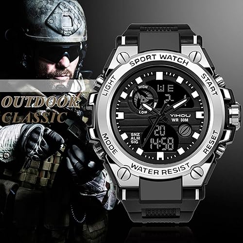 Yihou Men's Military Watch Outdoor Sports Electronic Watch Tactical Army Wristwatch LED Stopwatch Waterproof Digital Analog Watches