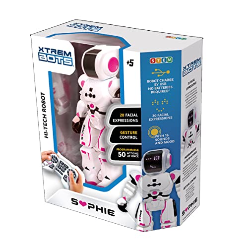 Xtrem Bots 380838 Sophie Kids with Motion Sensor, Interactive Remote Control Programmable Intelligent Robot Toys, White/Pink