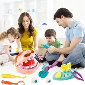 Deardeer Play Dough Dentist Set Doctor Drill and Fill Playset Retro Playdough Creation with Moulds and Models Kids Gift Set