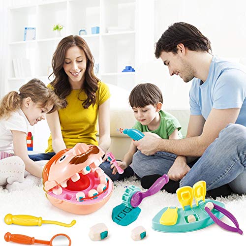 Deardeer Play Dough Dentist Set Doctor Drill and Fill Playset Retro Playdough Creation with Moulds and Models Kids Gift Set