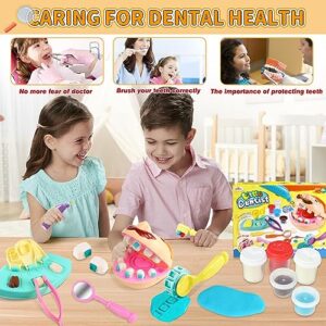 Deardeer Play Dough Dentist Set Doctor Drill and Fill Playset Retro Playdough Creation with Moulds and Models Kids Gift Set