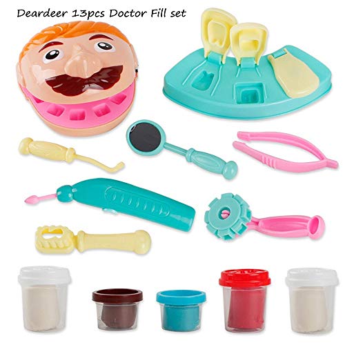 Deardeer Play Dough Dentist Set Doctor Drill and Fill Playset Retro Playdough Creation with Moulds and Models Kids Gift Set