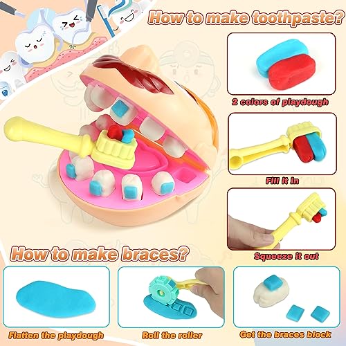 Deardeer Play Dough Dentist Set Doctor Drill and Fill Playset Retro Playdough Creation with Moulds and Models Kids Gift Set