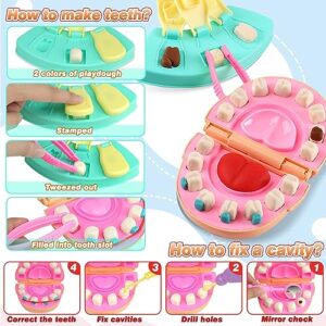 Deardeer Play Dough Dentist Set Doctor Drill and Fill Playset Retro Playdough Creation with Moulds and Models Kids Gift Set