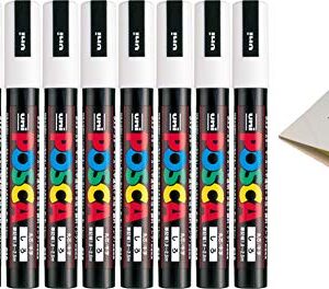 Uni POSCA Paint Marker Pen, 10 White Pen Set (PC5M.1) - Medium Point - Odorless Water Resistant Pen Maker, with Original Sticky Notes