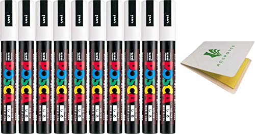 Uni POSCA Paint Marker Pen, 10 White Pen Set (PC5M.1) - Medium Point - Odorless Water Resistant Pen Maker, with Original Sticky Notes