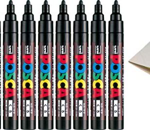 Uni POSCA Paint Marker Pen, 10 Black Pen Set (PC5M.24) - Medium Point - Odorless Water Resistant Pen Maker, with Original Sticky Notes