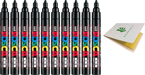 Uni POSCA Paint Marker Pen, 10 Black Pen Set (PC5M.24) - Medium Point - Odorless Water Resistant Pen Maker, with Original Sticky Notes