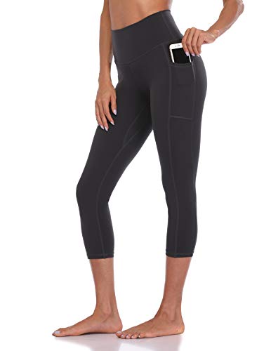 Colorfulkoala Women's High Waisted Yoga Capris 21" Inseam Leggings with Pockets (M, Charcoal Grey)