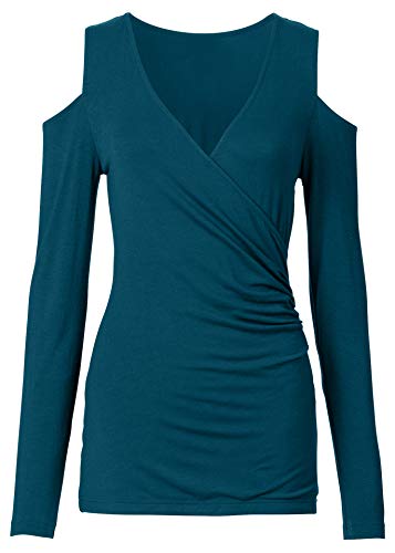 Merryfun Women's Long Sleeve Sexy Blouse Deep V Neck Casual Bodycon Tee Shirts Tops,Blue XL