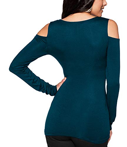 Merryfun Women's Long Sleeve Sexy Blouse Deep V Neck Casual Bodycon Tee Shirts Tops,Blue XL