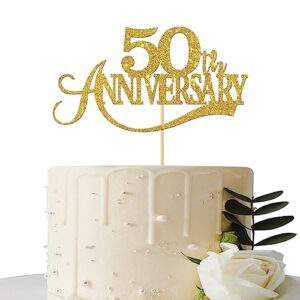 gold glitter 50th anniversary cake topper - for 50th wedding anniversary / 50th anniversary party / 50th birthday party decorations