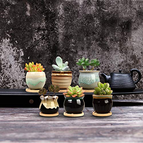 Brajttt 2.5 Inch Succulent Pot with Drainage,Planting/ Flower Pots,Small Planter for Mini Plant Ceramic Flowing Glaze Base Serial Set with Holes