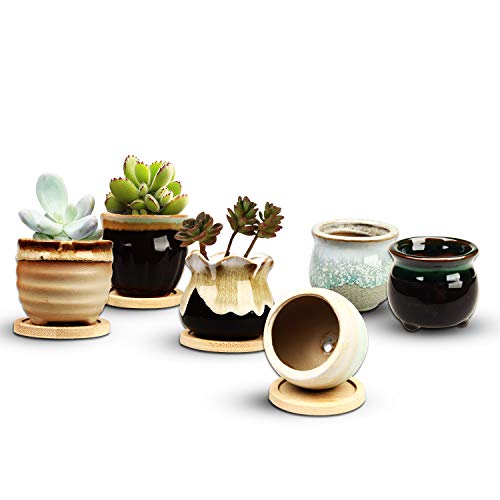 Brajttt 2.5 Inch Succulent Pot with Drainage,Planting/ Flower Pots,Small Planter for Mini Plant Ceramic Flowing Glaze Base Serial Set with Holes