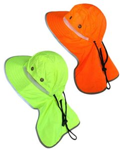 men high visibility sun hat with neck flap wide brim boonie hat bucket cap packable adjustable (2pcs (orange+lime))