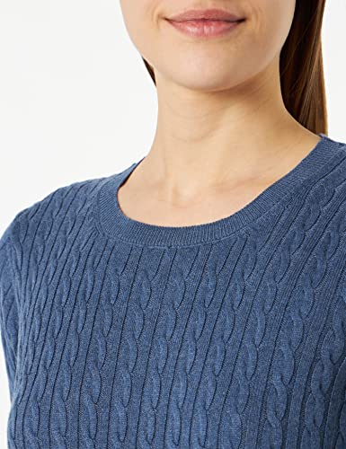 Amazon Essentials Women's Lightweight Long-Sleeve Cable Crewneck Sweater (Available in Plus Size), Blue Heather, Medium