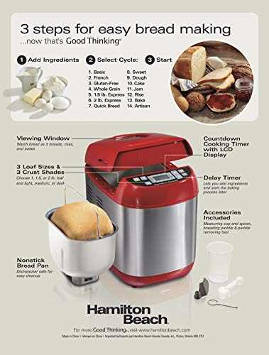 Hamilton Beach Artisan Dough & Bread Maker Home Good - Red