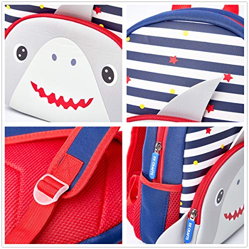 KK CRAFTS Toddler Backpack, Waterproof Preschool Backpack, 3D Cute Cartoon Neoprene Animal Schoolbag for Kids, Lunch Box Carry Bag for Boys Girls,Grey Shark