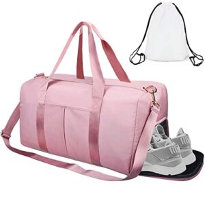 iceivy gym duffle bag dry wet separated gym bag sport duffle bag training handbag yoga bag with extra drawstring backpack (pink) large