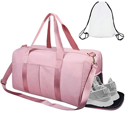 ICEIVY Gym Duffle Bag Dry Wet Separated Gym Bag Sport Duffle Bag Training Handbag Yoga bag with Extra Drawstring Backpack (pink) Large