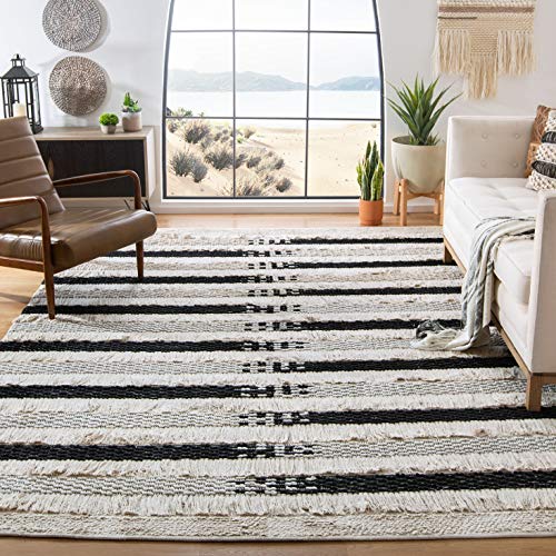 SAFAVIEH Natura Collection Accent Rug - 4' x 6', Ivory & Black, Handmade Cotton, Ideal for High Traffic Areas in Entryway, Living Room, Bedroom (NAT655A)